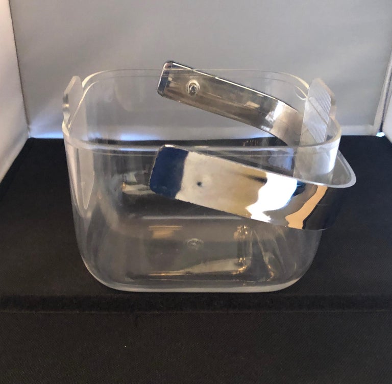 Ice Bucket Lucite with Shell and Fitted Lid, Chrome Plate Handle and ...