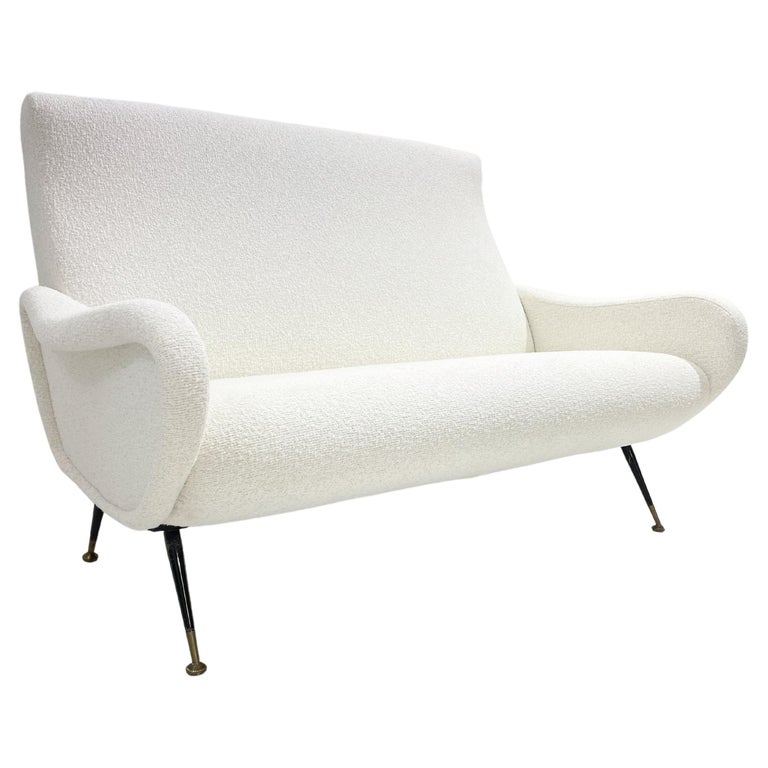 Mid-Century Modern Italian Sofa, White Fabric, 1950s For Sale at 1stDibs