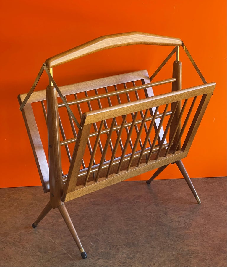 Mid-Century Modern Italian Solid Walnut and Brass Magazine Rack by ...