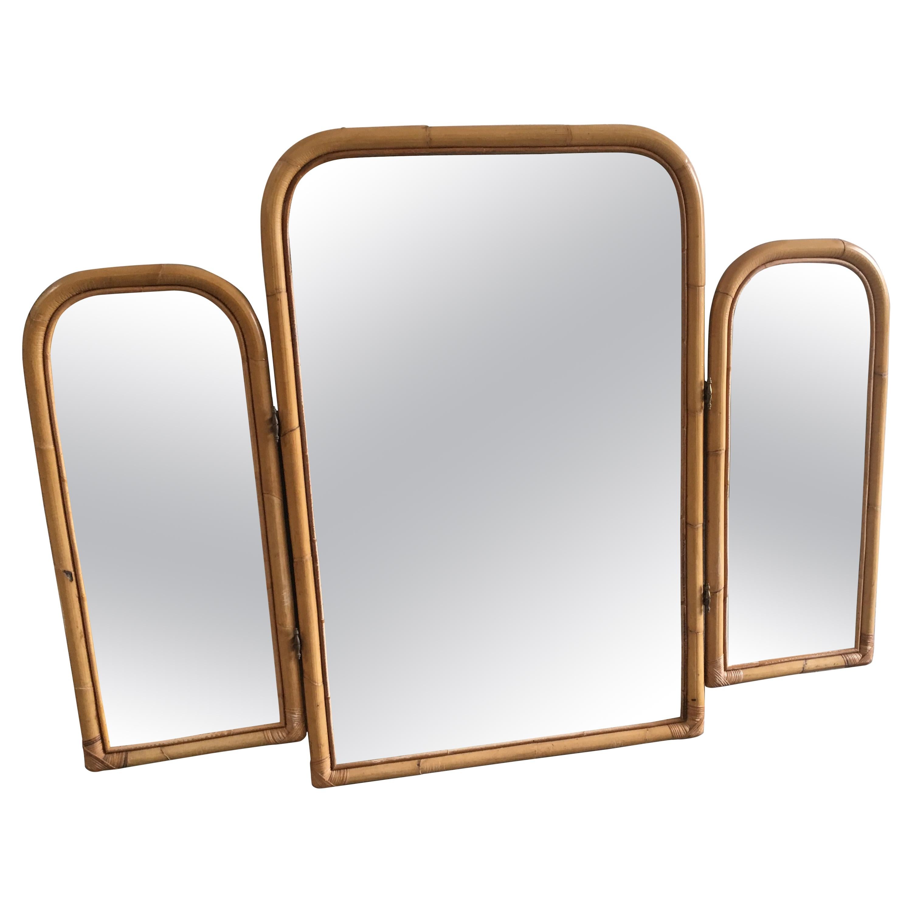 Italian Triptych Tailoring Dressing Mirror from 1960s with Wooden Base ...