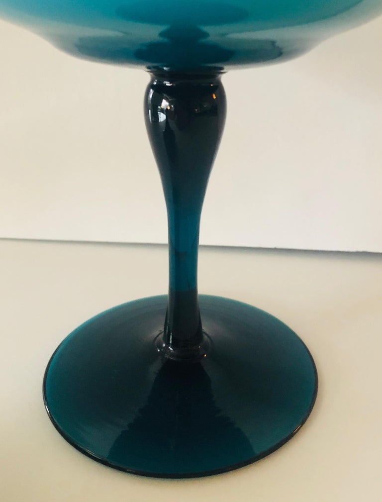 Turquoise Blue Blown Italian Murano Glass Stemmed Candy Dish with ...