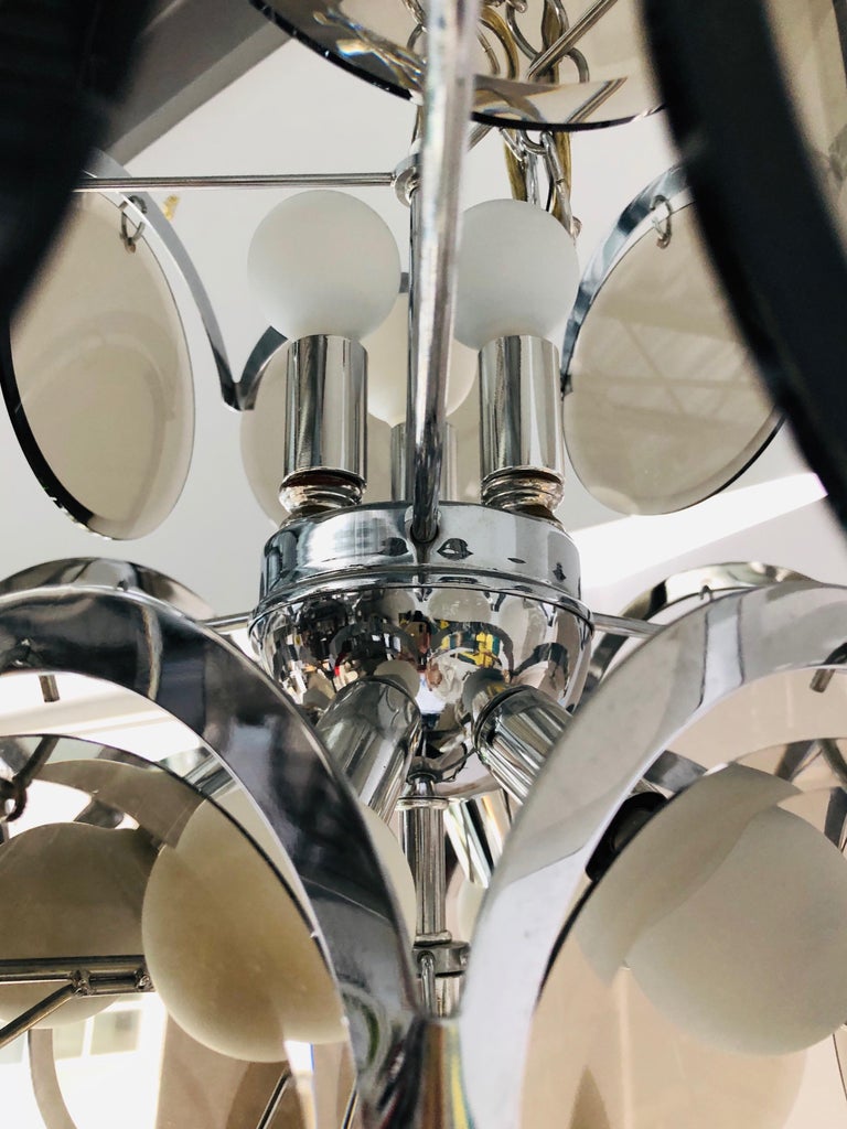 Ten Torchère Multi Smoked Beveled Glass Discs and Chrome Plate Frame ...