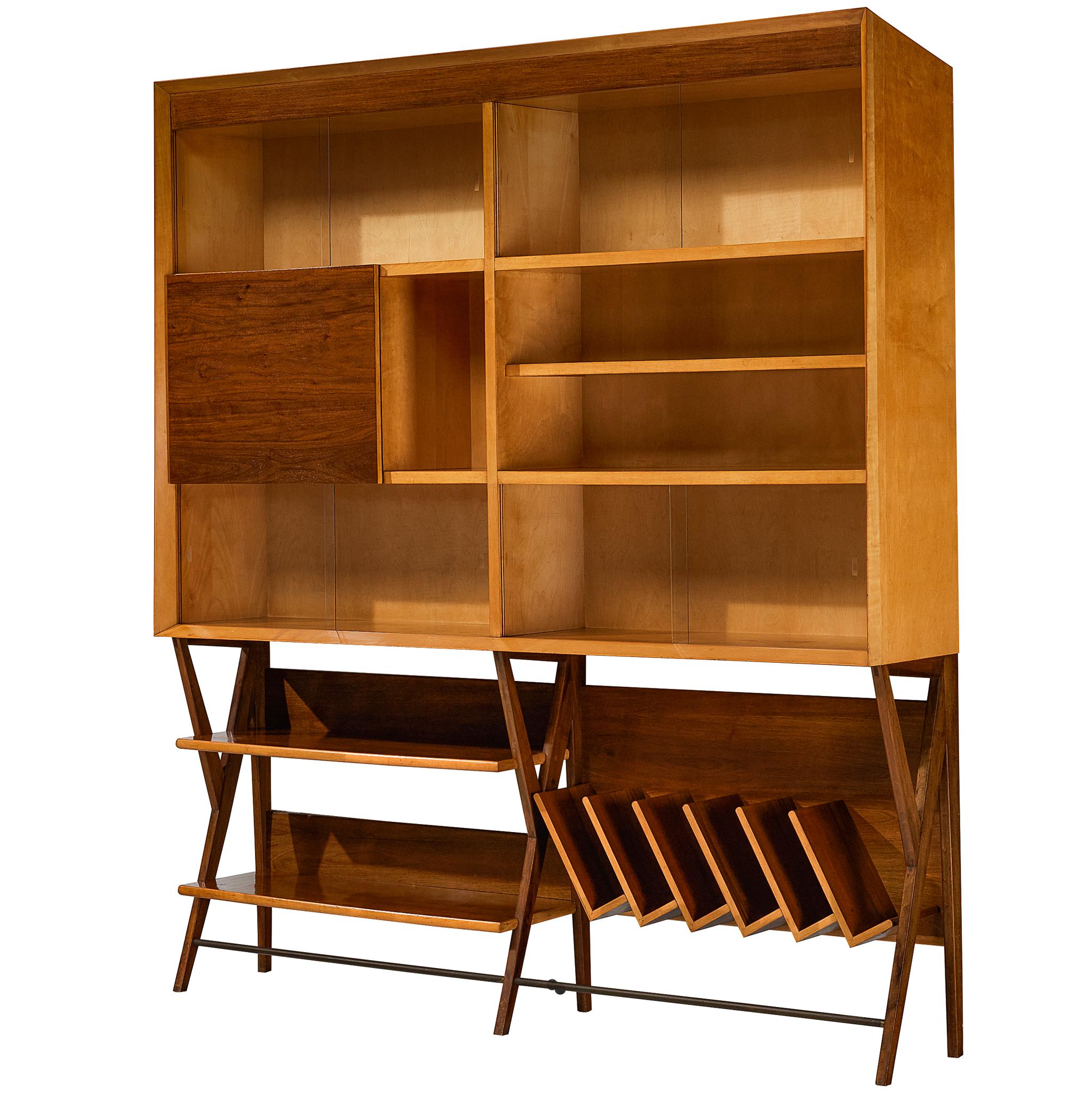Italian Mid-Century Custom-Made Architectural Wall Unit in Mahogany For ...