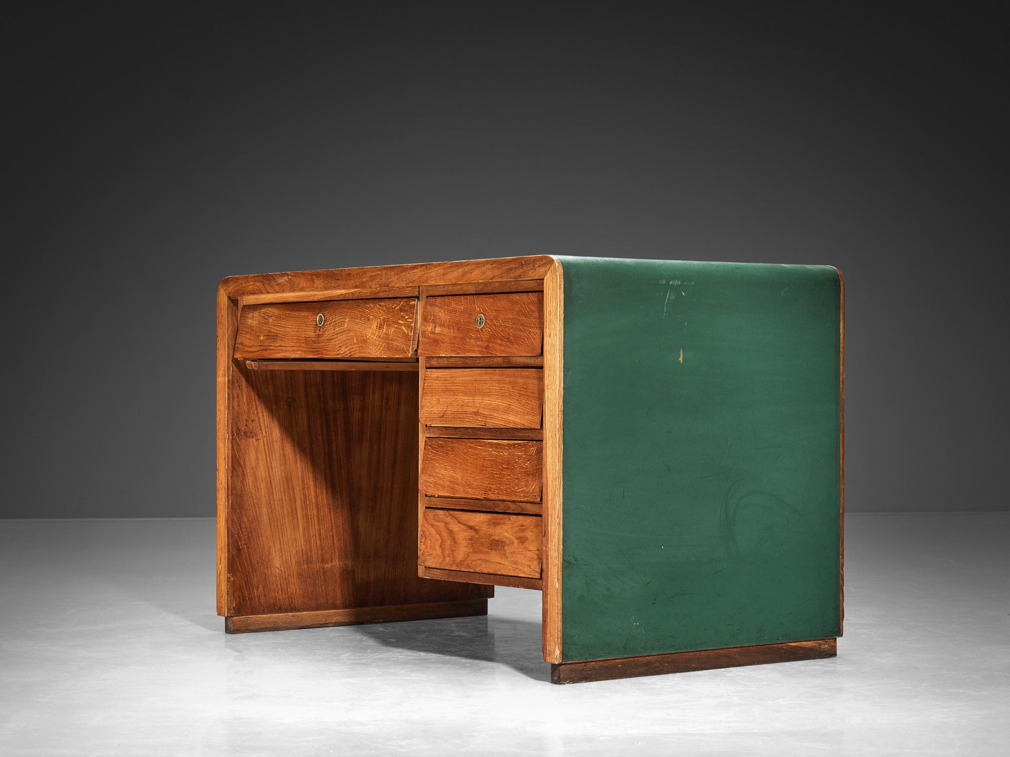 Mid-Century Modern Italian Writing Desk in Oak with Green Top For Sale ...