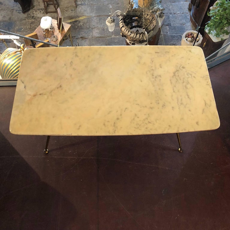 Mid-Century Modern Italian Yellow Marble and Brass Rectangular Coffee ...