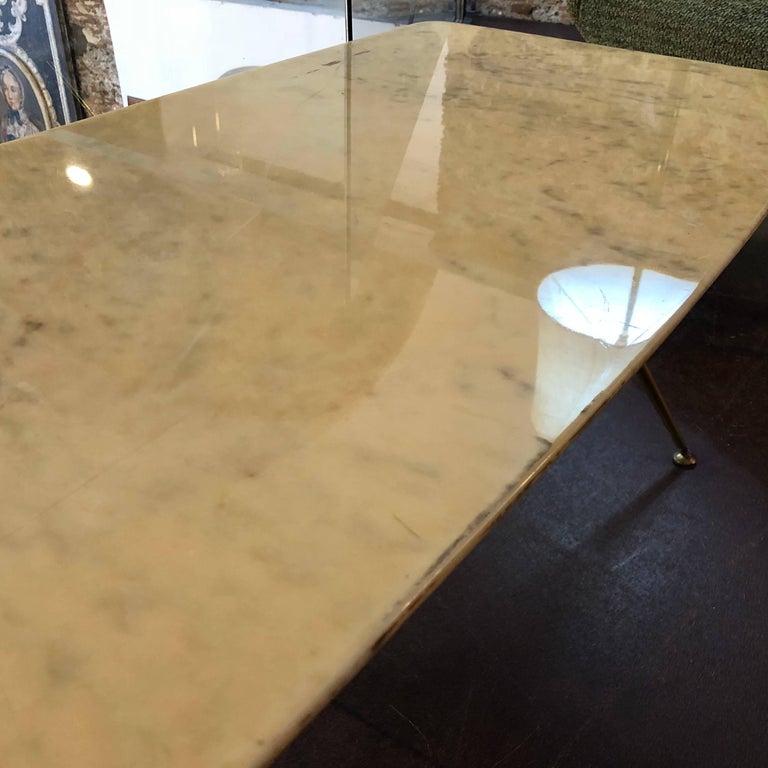 Mid-Century Modern Italian Yellow Marble and Brass Rectangular Coffee ...