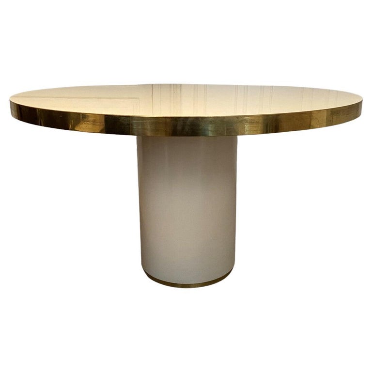 Mid-Century Modern Ivory Lacquered Round Dining Table with Brass ...