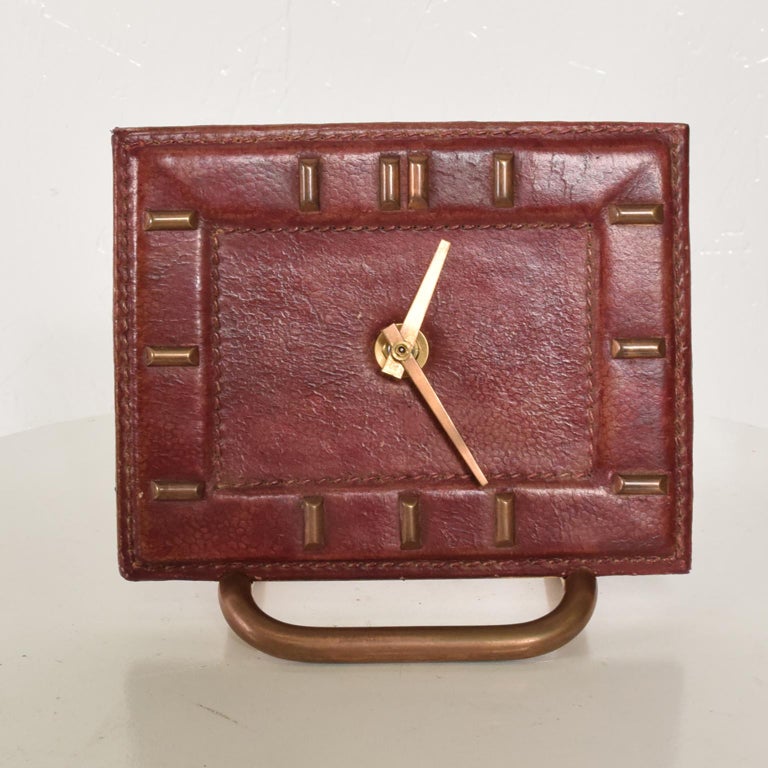 Mid Century Modern Jacques Adnet Style Leather and Brass Alarm Clock ...