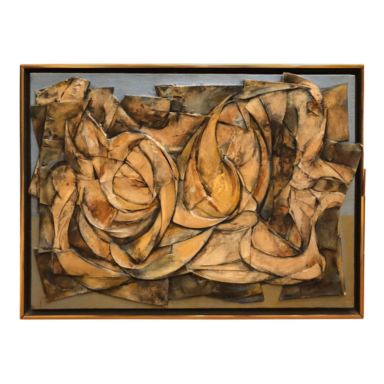 Mid-Century Modern Janet Satz Collage Painting For Sale at 1stDibs