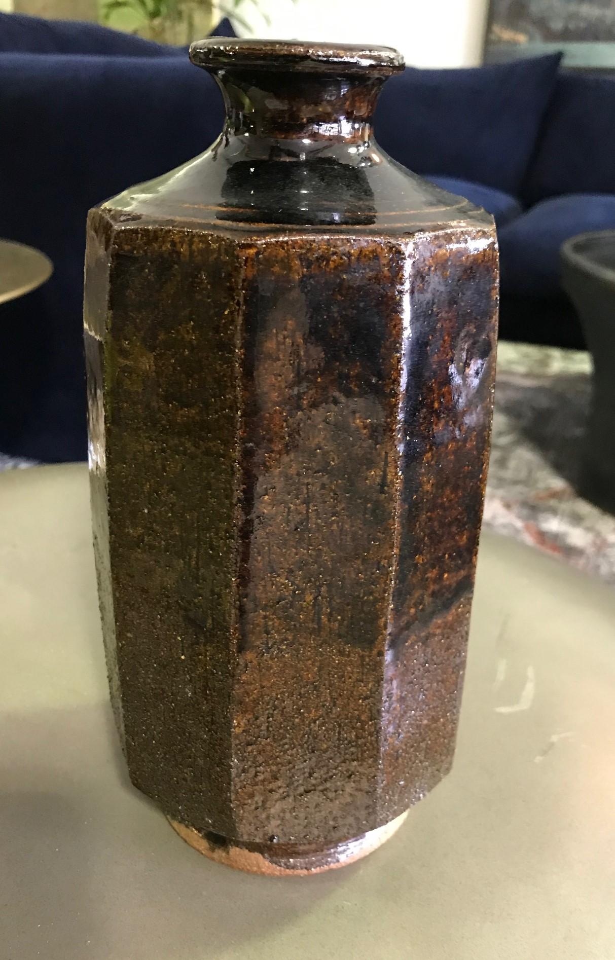 Mid-Century Modern Japanese Style Ten-Sided Tenmoku Glazed Stoneware ...