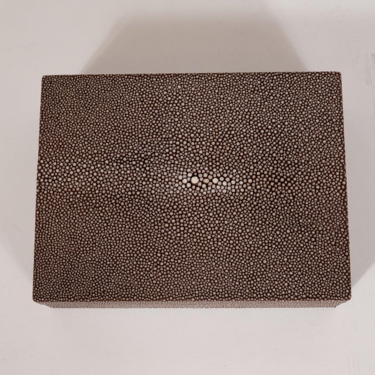 Mid Century Modern Java and Cream Shagreen Box with Coffee Suede Lined ...