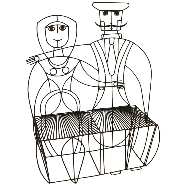 Mid-Century Modern John Risley Man and Woman Steel Bench at 1stDibs