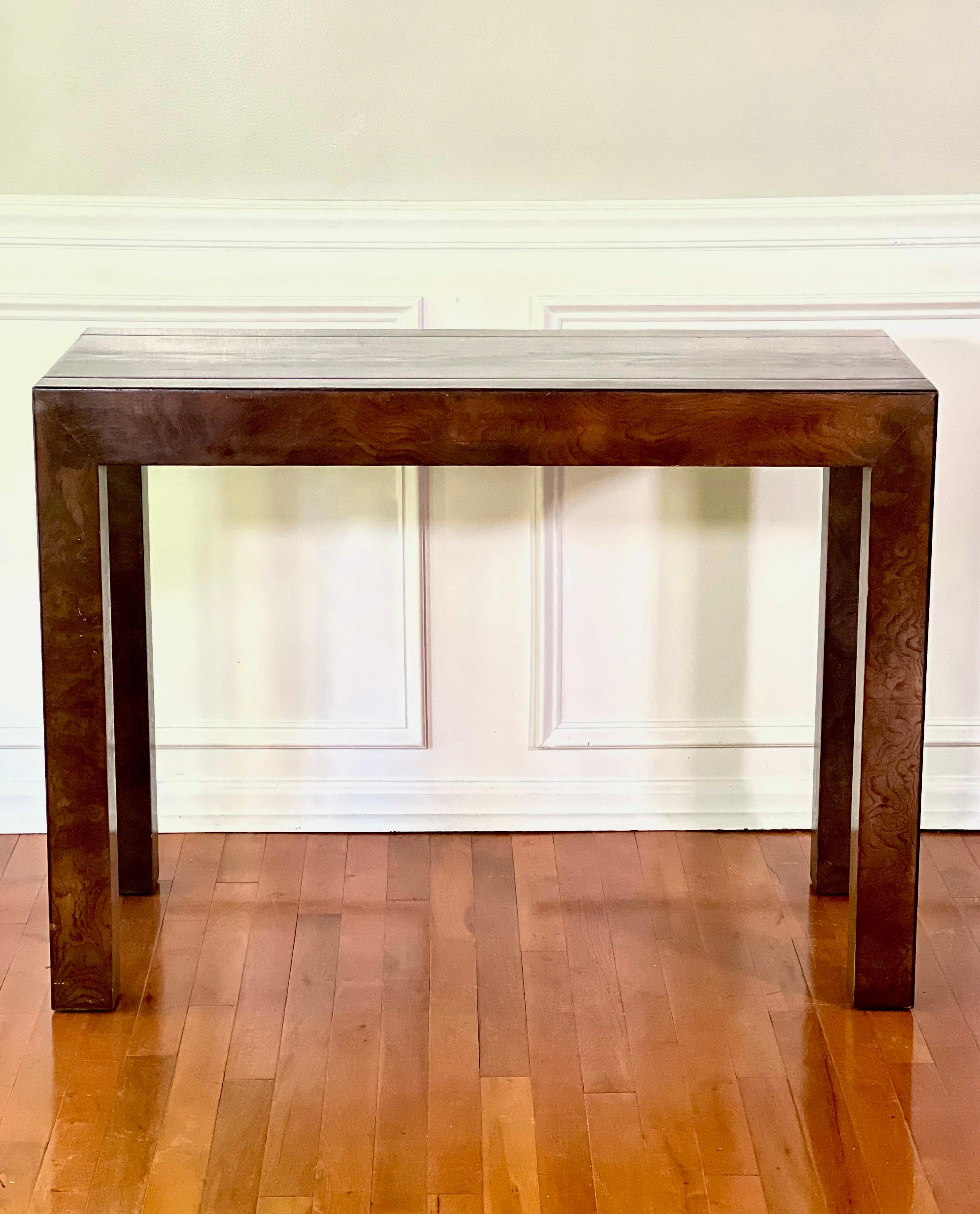 Mid Century Modern John Widdicomb Burl Console Table at 1stDibs