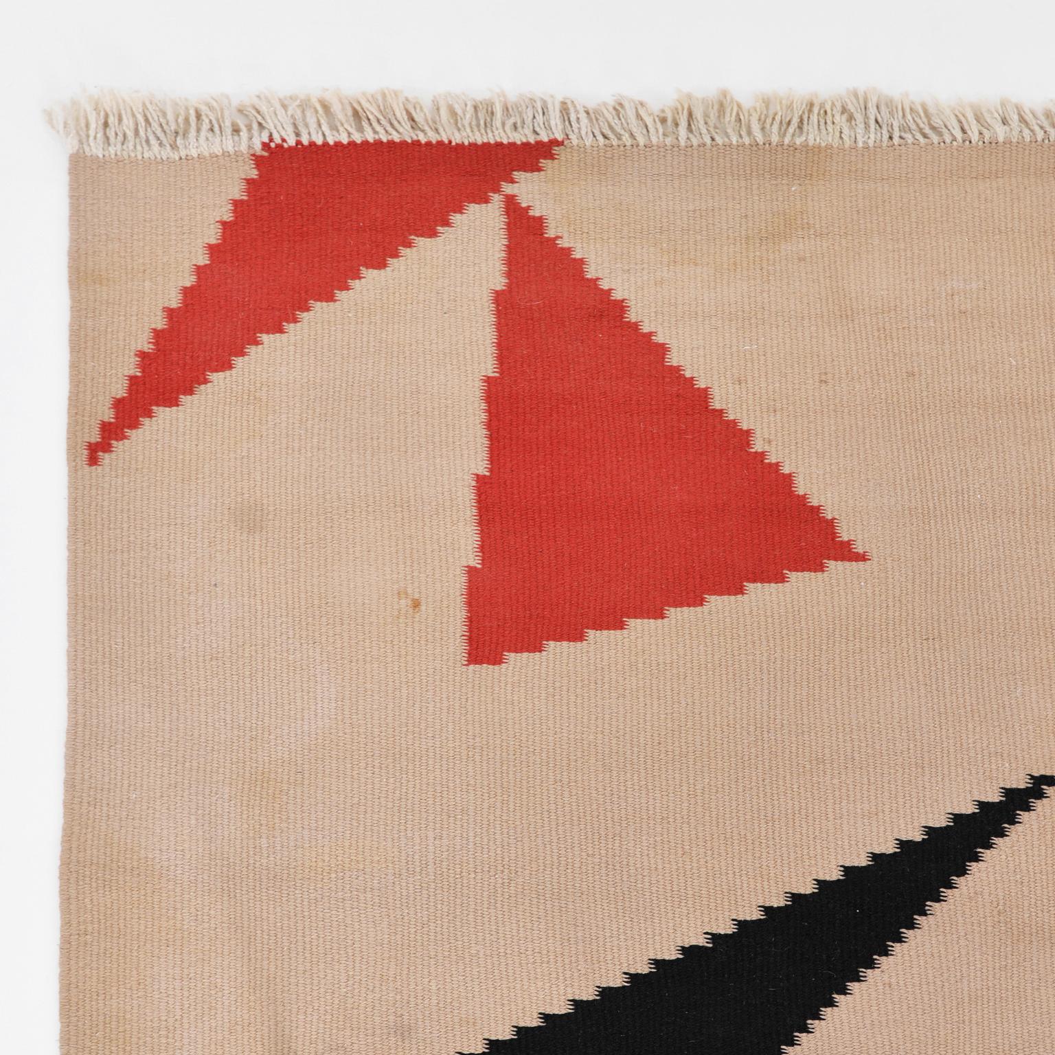 Mid-Century Modern Kelim Rug, Hand Woven Wool, Geometric Decoration ...