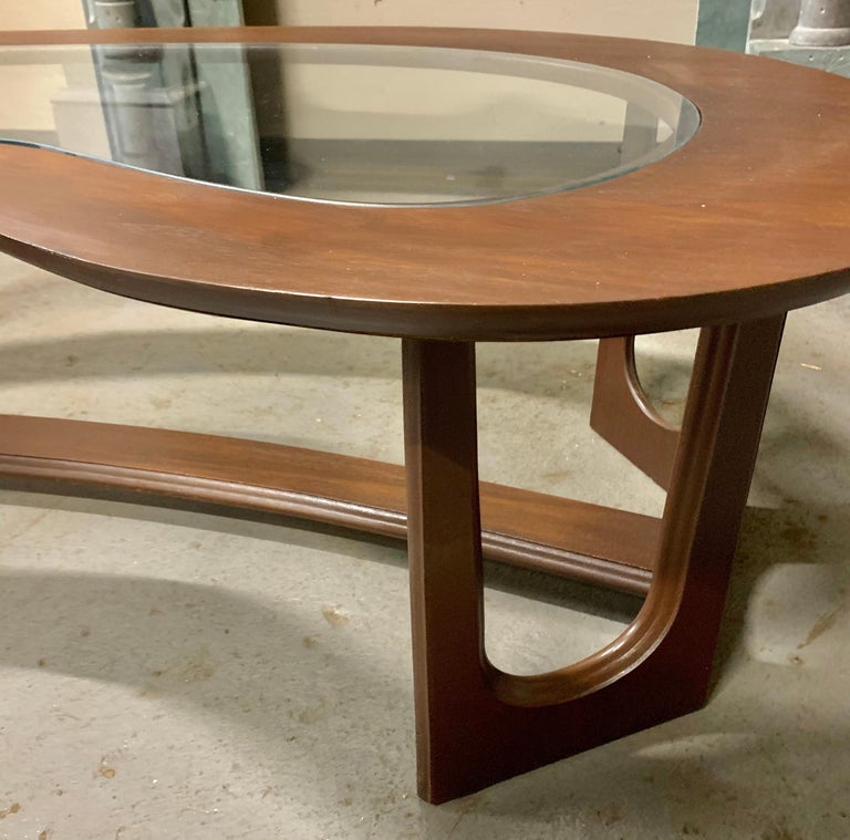 Mid-Century Modern Kidney Shaped Walnut and Glass Coffee Cocktail Table ...
