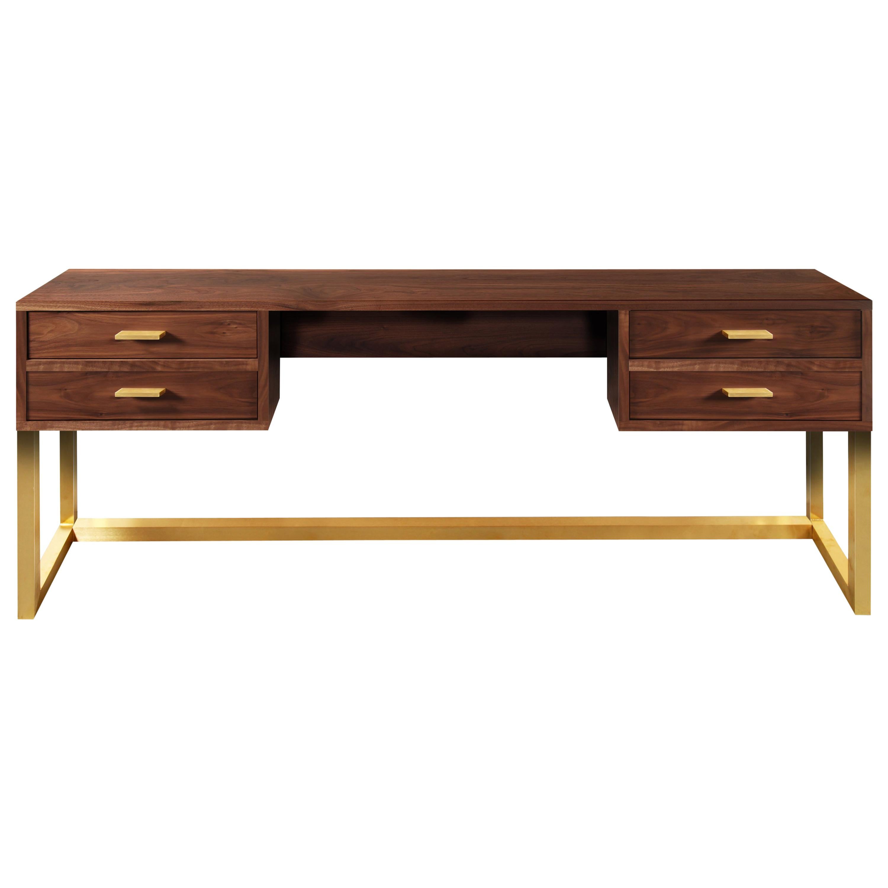 Mid Century Modern Boomerang Walnut Desk and Credenza Table at 1stDibs