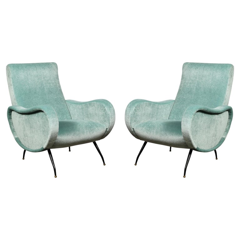 Mid-Century Modern 'Lady Arm Chairs' in Aquamarine Mohair by Marco ...