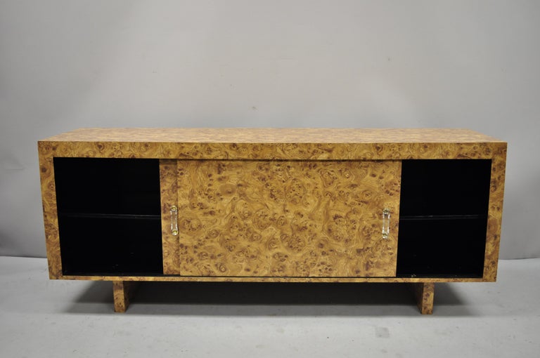 Mid-Century Modern Laminate Burl Wood Sliding Door Credenza Cabinet ...