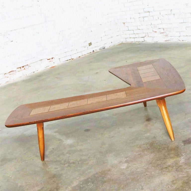 Mid-Century Modern Lane Boomerang Coffee Table with Inlaid Burl Style ...