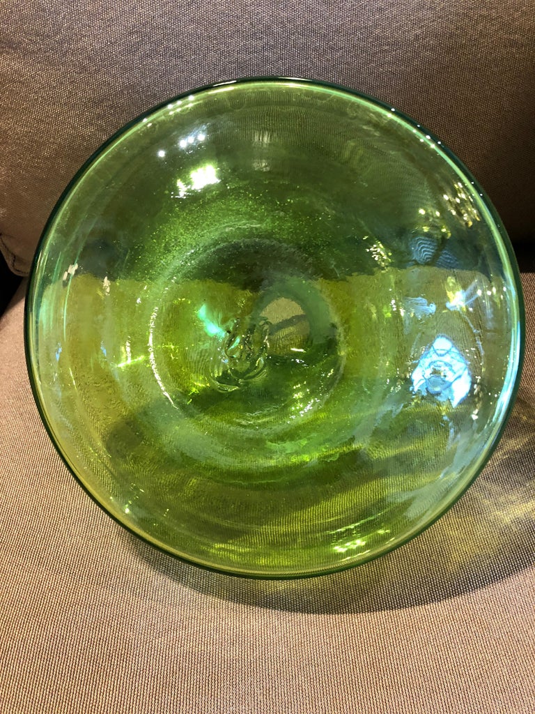 Large Blenko Style Blown Glass Chartreuse Green Decanter with Large ...