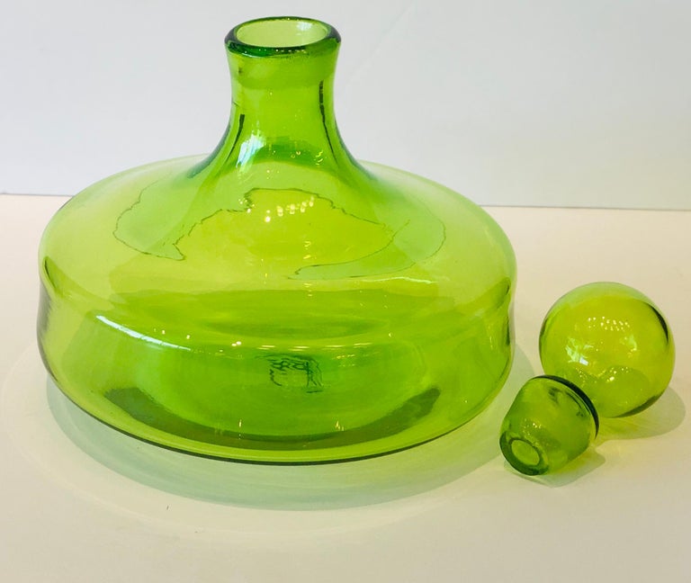 Large Blenko Style Blown Glass Chartreuse Green Decanter with Large ...