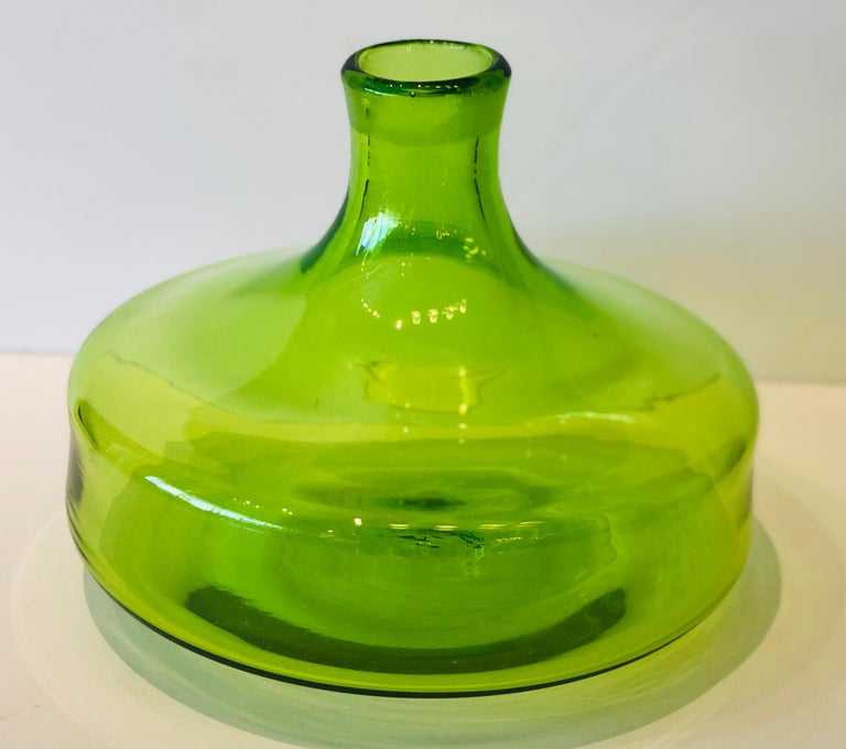 Large Blenko Style Blown Glass Chartreuse Green Decanter with Large ...