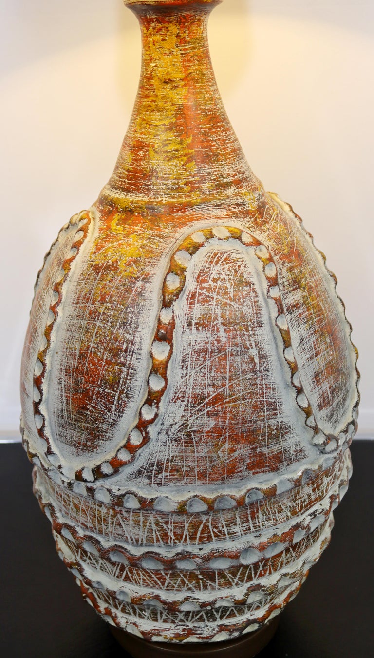Mid-Century Modern Large Ceramic Table Lamp Original Shade and Finial ...