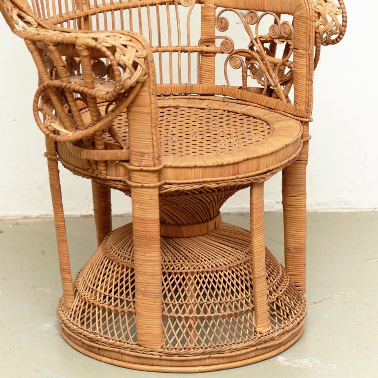 Mid-Century Modern Large Emmanuelle Wicker Rattan Midcentury Peacock ...