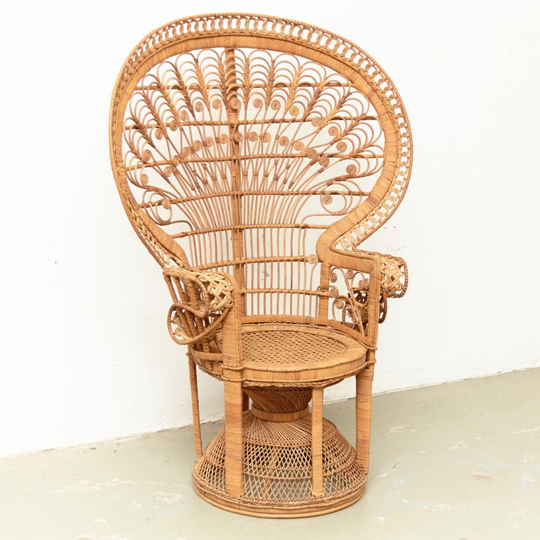 Mid-Century Modern Large Emmanuelle Wicker Rattan Midcentury Peacock ...