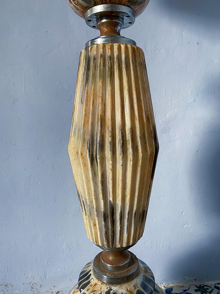 Mid-Century Modern Large Psychedelic Batik Patterned Glass Floor Light ...