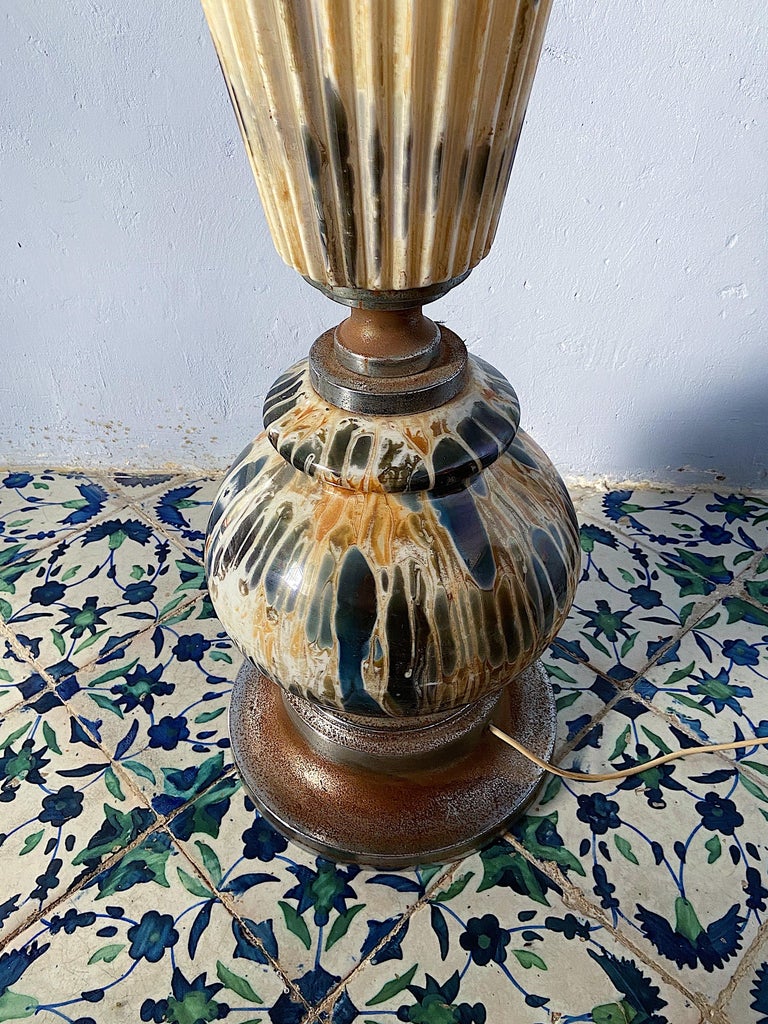 Mid-Century Modern Large Psychedelic Batik Patterned Glass Floor Light ...