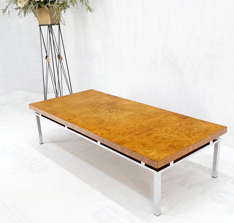 Mid Century Modern Large Rectangle Burl Wood Chrome Base Coffee Table Mint! For Sale at 1stDibs