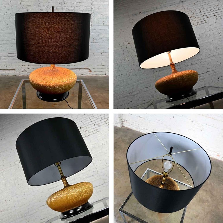 Mid-Century Modern Lava Glazed Large Scale Table Lamp New Faux Silk ...
