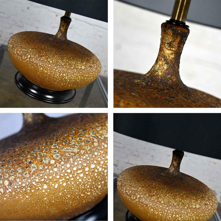 Mid-Century Modern Lava Glazed Large Scale Table Lamp New Faux Silk ...