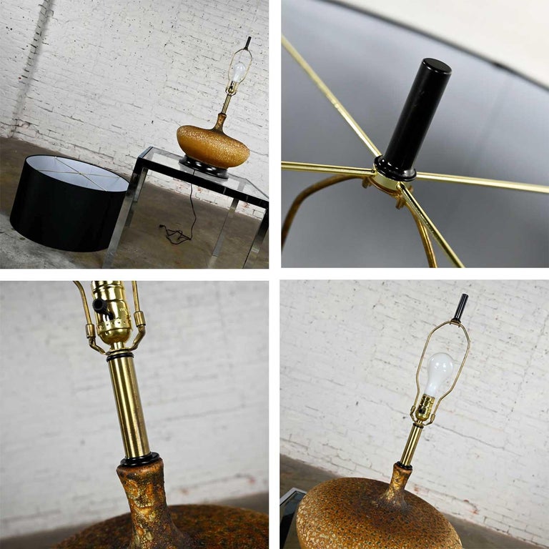 Mid-Century Modern Lava Glazed Large Scale Table Lamp New Faux Silk ...