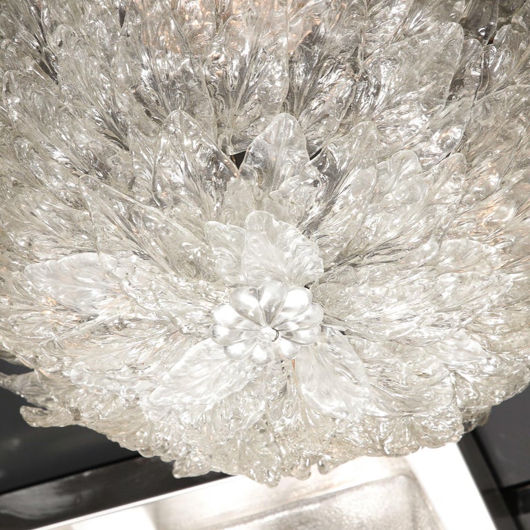 Mid-Century Modern Layered Foliate Translucent Glass and Chrome Flush ...