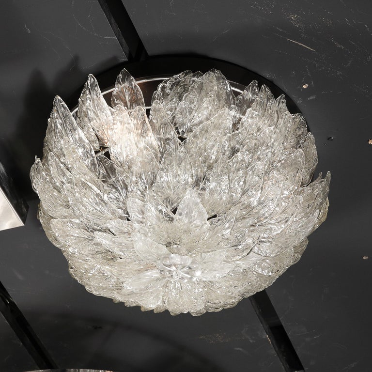 Mid-Century Modern Layered Foliate Translucent Glass and Chrome Flush ...
