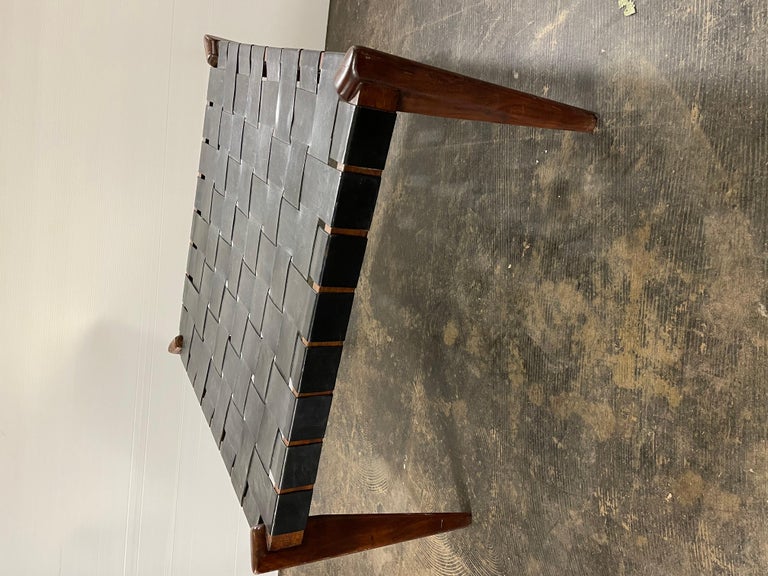 Mid-Century Modern Leather and Rosewood Weave Top Coffee Table For Sale ...