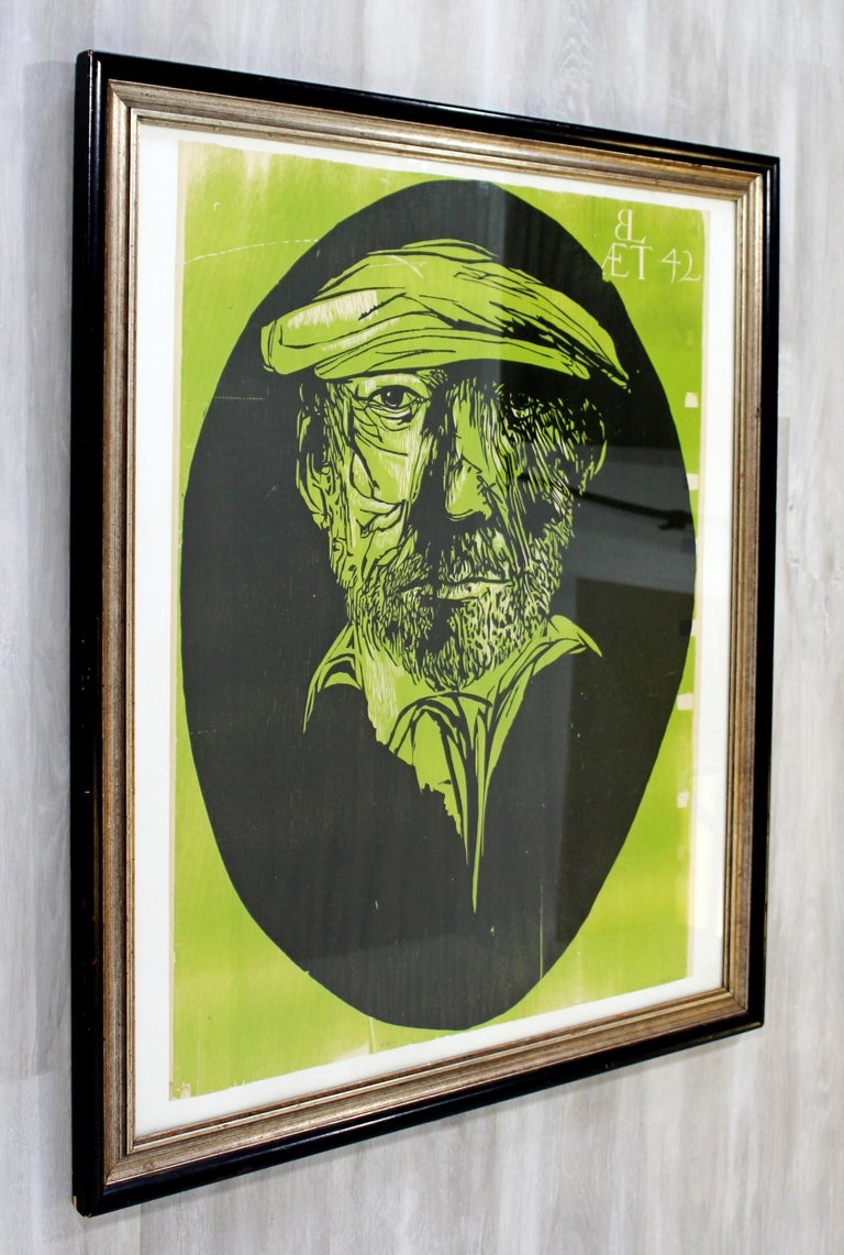 Mid-Century Modern Leonard Baskin Self Portrait Age 42 Framed Signed ...