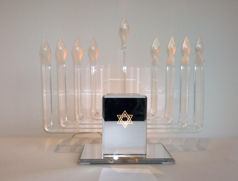 Adjustable Candelabra Lighting Lucite and Mirror Menorah with Lit Star ...