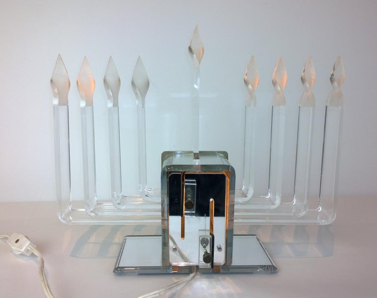 Adjustable Candelabra Lighting Lucite and Mirror Menorah with Lit Star ...