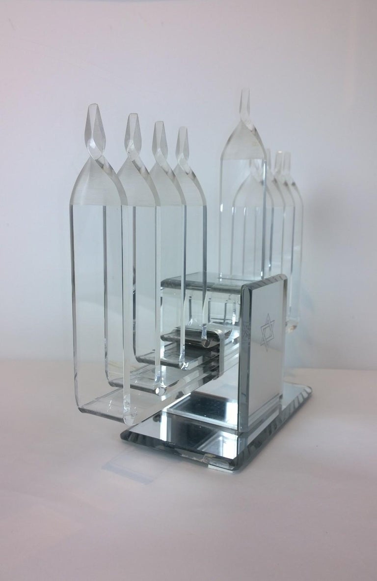 Adjustable Candelabra Lighting Lucite and Mirror Menorah with Lit Star ...