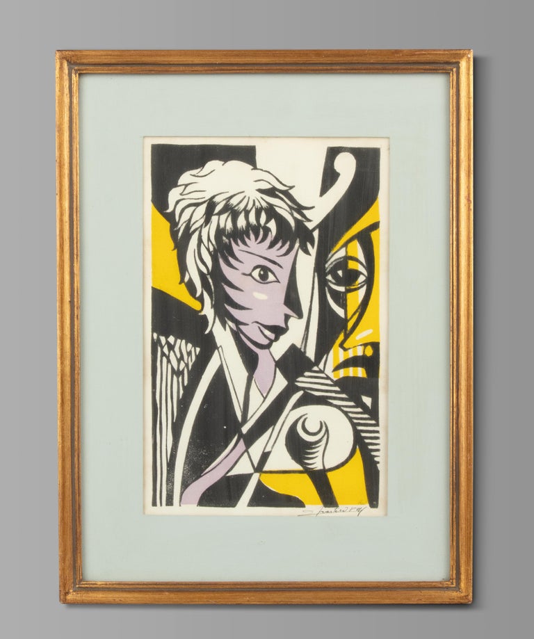 Mid-Century Modern Lithograph Portrait of a Woman For Sale at 1stDibs
