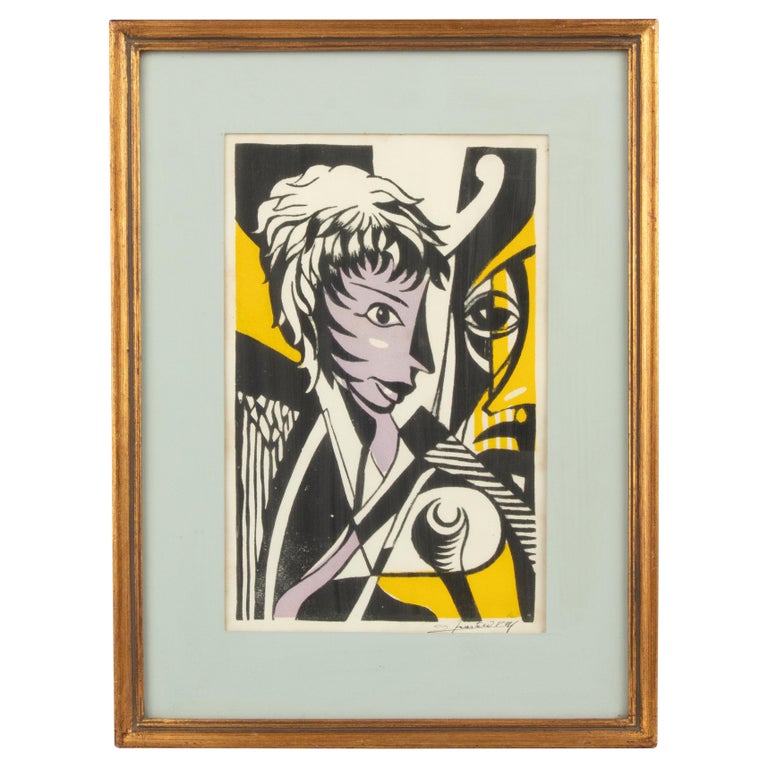 Mid-Century Modern Lithograph Portrait of a Woman For Sale at 1stDibs