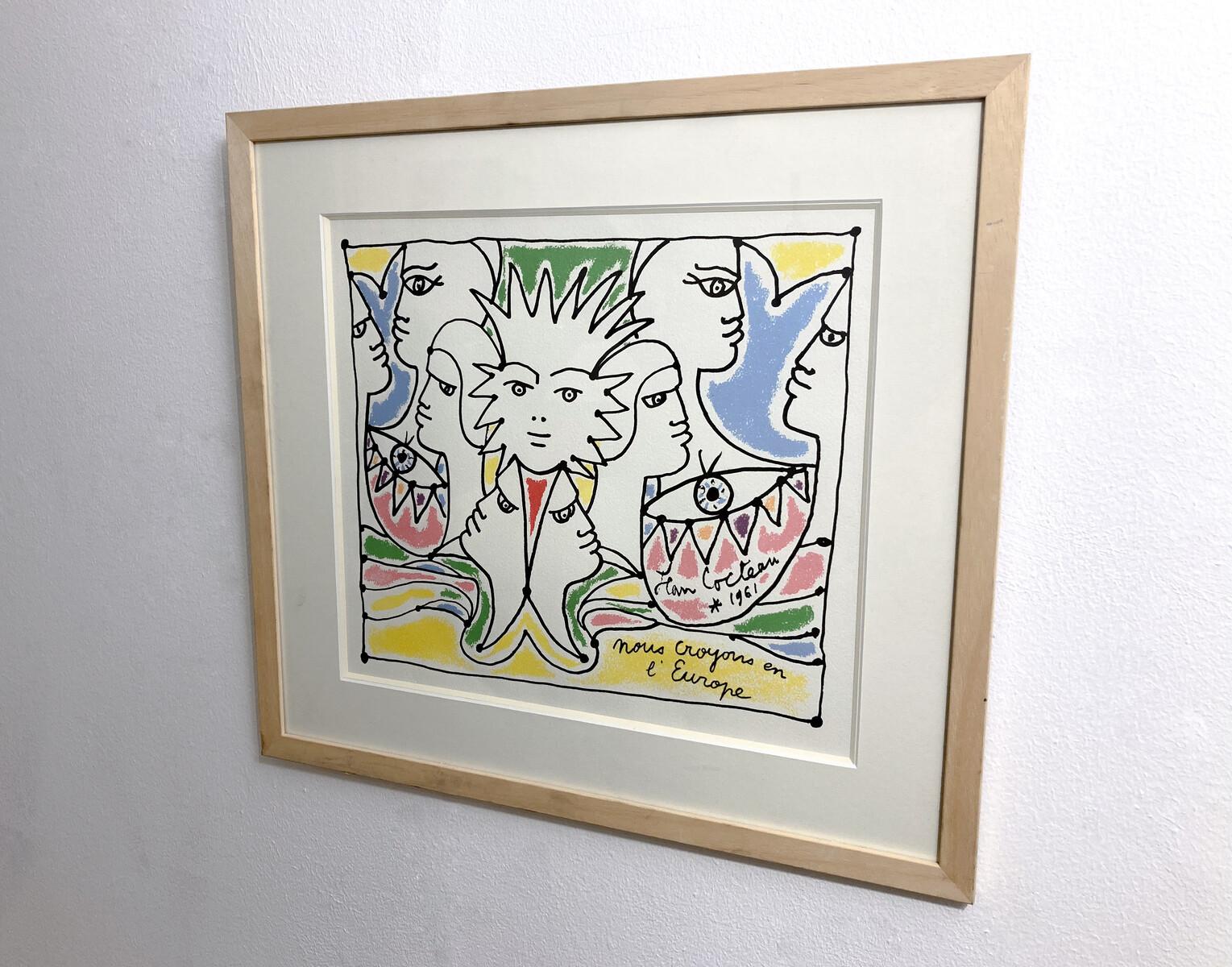 Mid-Century Modern Lithography 'Europe's Colours' by Jean Cocteau, 1961 ...