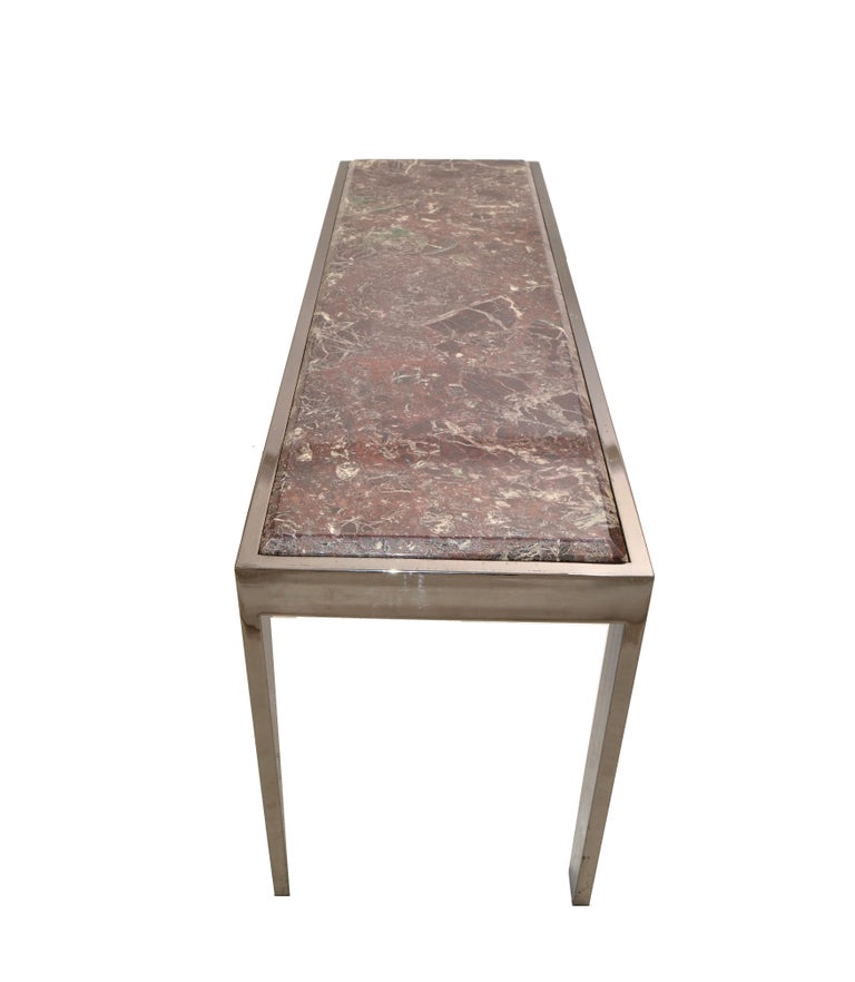 Mid-Century Modern Long Chrome and Beveled Verona Marble Top Console ...