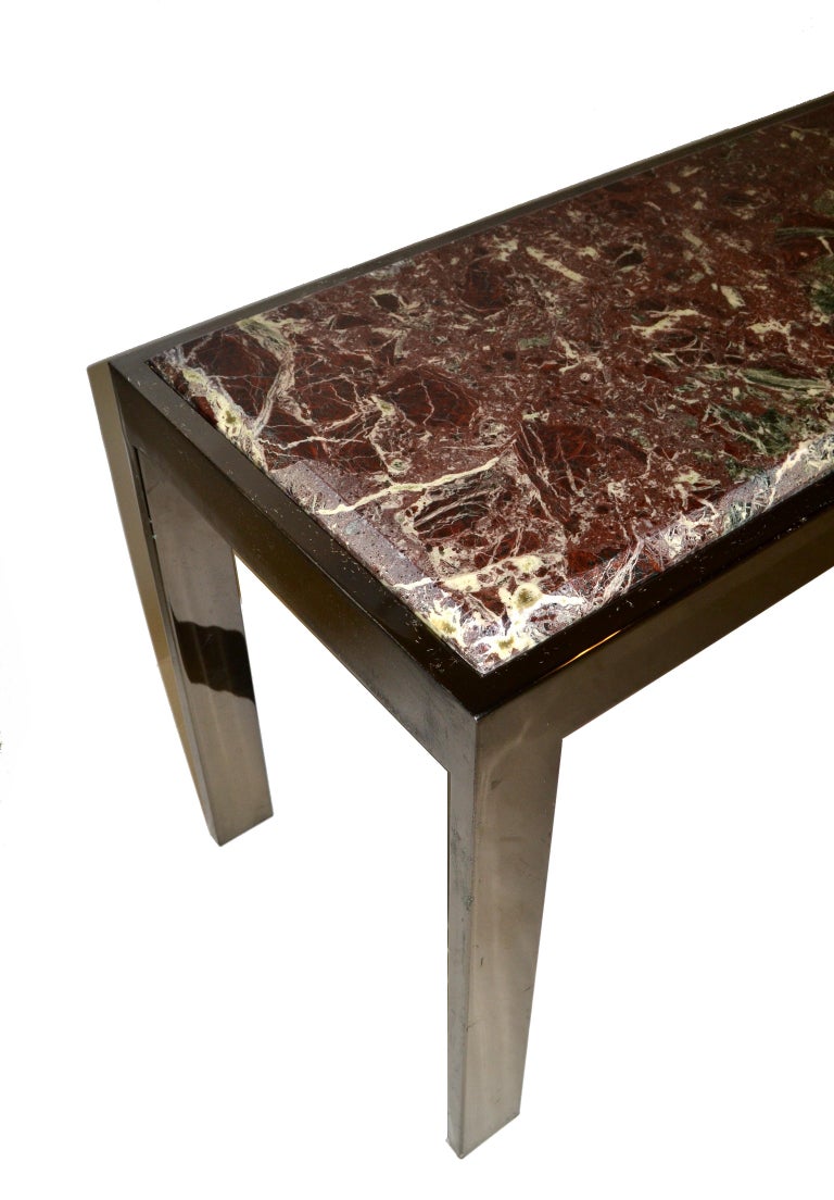 Mid-Century Modern Long Chrome and Beveled Verona Marble Top Console ...