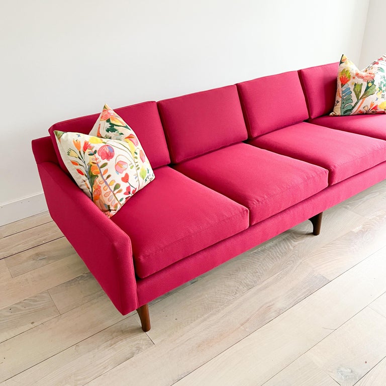Mid-Century Modern Long Low Sofa by Rowe, New Fuchsia Upholstery For ...