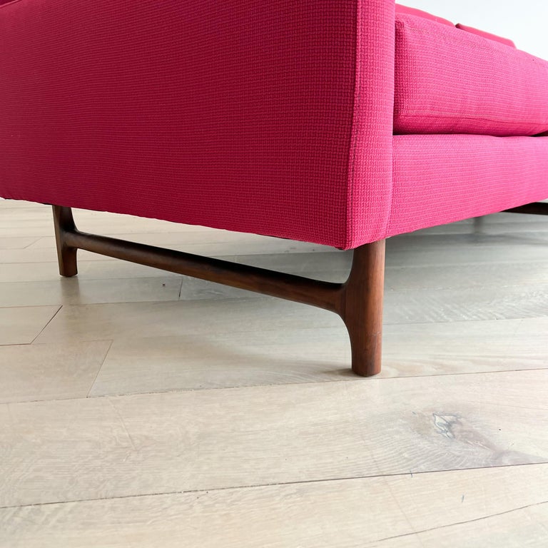 Mid-Century Modern Long Low Sofa by Rowe, New Fuchsia Upholstery For ...
