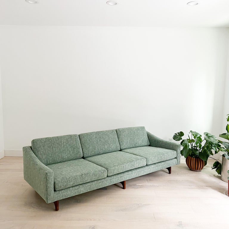 Mid-Century Modern Long Low Sofa w/ Walnut Legs by Rowe, New Upholstery ...